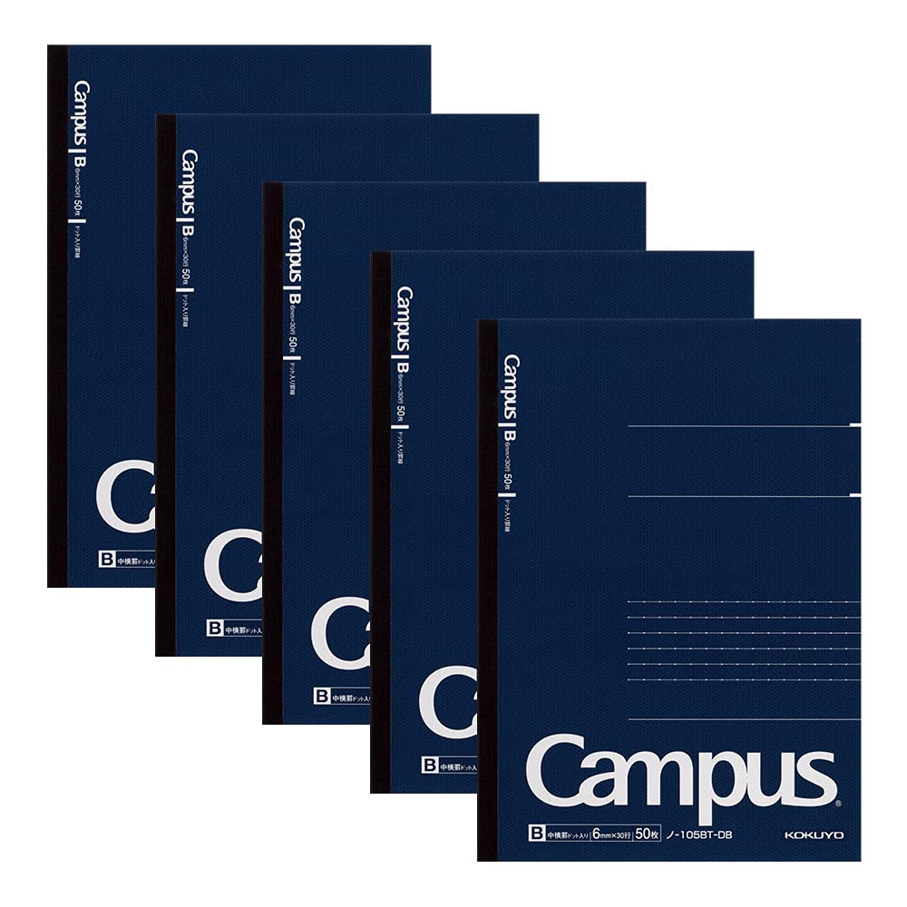 KOKUYO Campus Notebook, Business Type, Dot B 6mm Ruled, A5, 50 Sheets, 30 Lines, Navy Cover, Pack of 5, Japan Import (NO-105BT-DB)