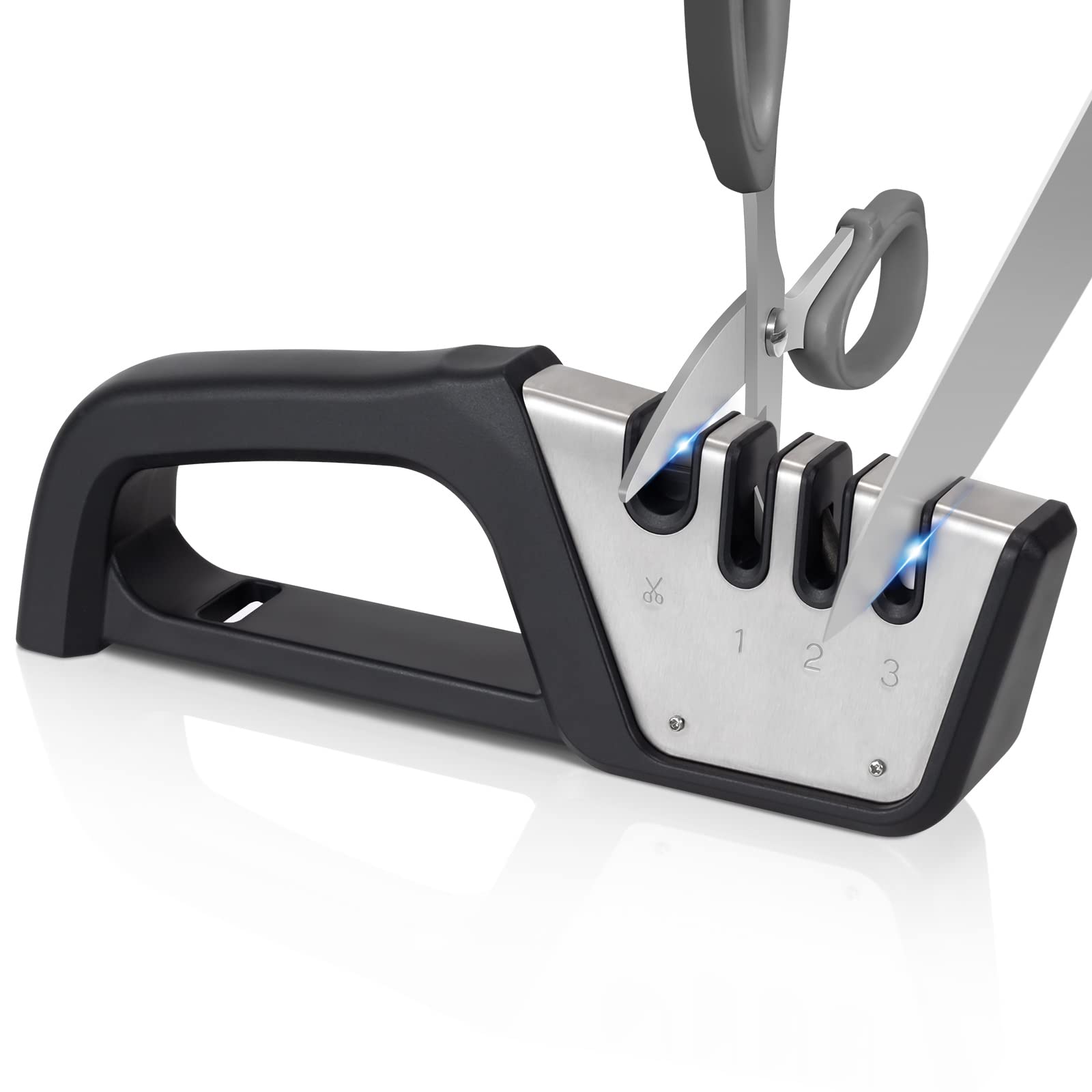 Labraca 4-in-1 Knife Sharpener, Best Chefs choice Knife Sharpener to Help Repair, Restore, and Polish Blades and Sscissor Sharpener, Black
