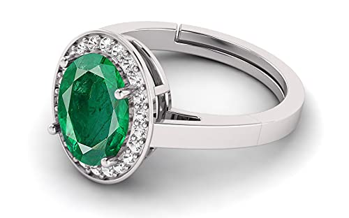 LMDPRAJAPATIS Natural 10.25 Ratti Lab Certified Emerald Panna 925 Sterling Silver Oval Shape Solitaire Adjustable Ring