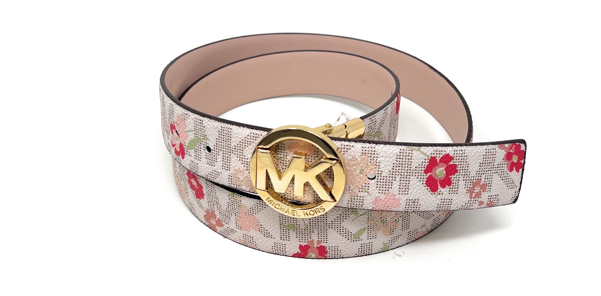 Michael Kors Women's Floral Print Logo Reversible Belt (Pink, L)