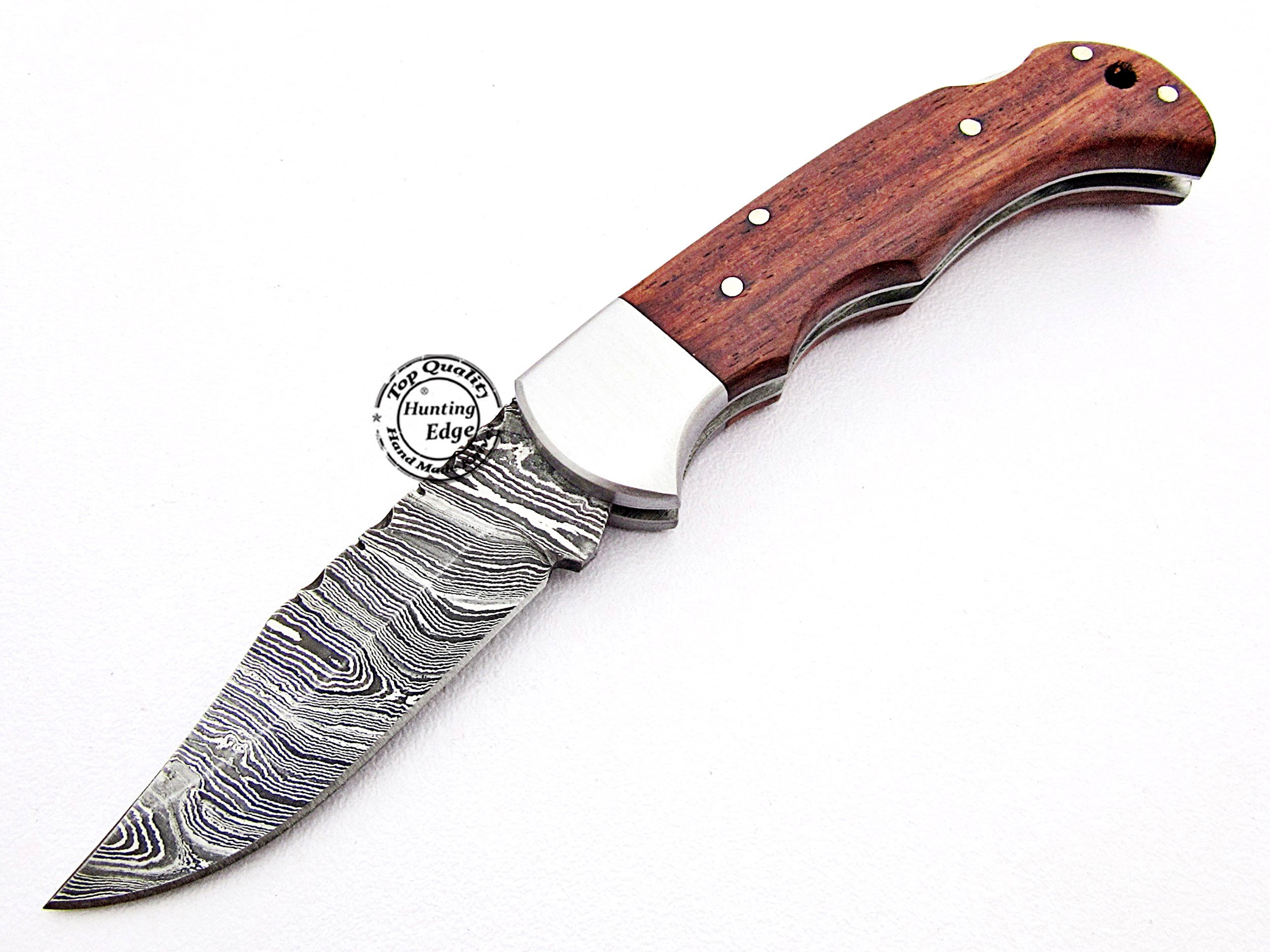Hunting Edge Rose Wood 6.5'' 100% Handmade Damascus Steel Folding Pocket Knife 100% Prime Quality