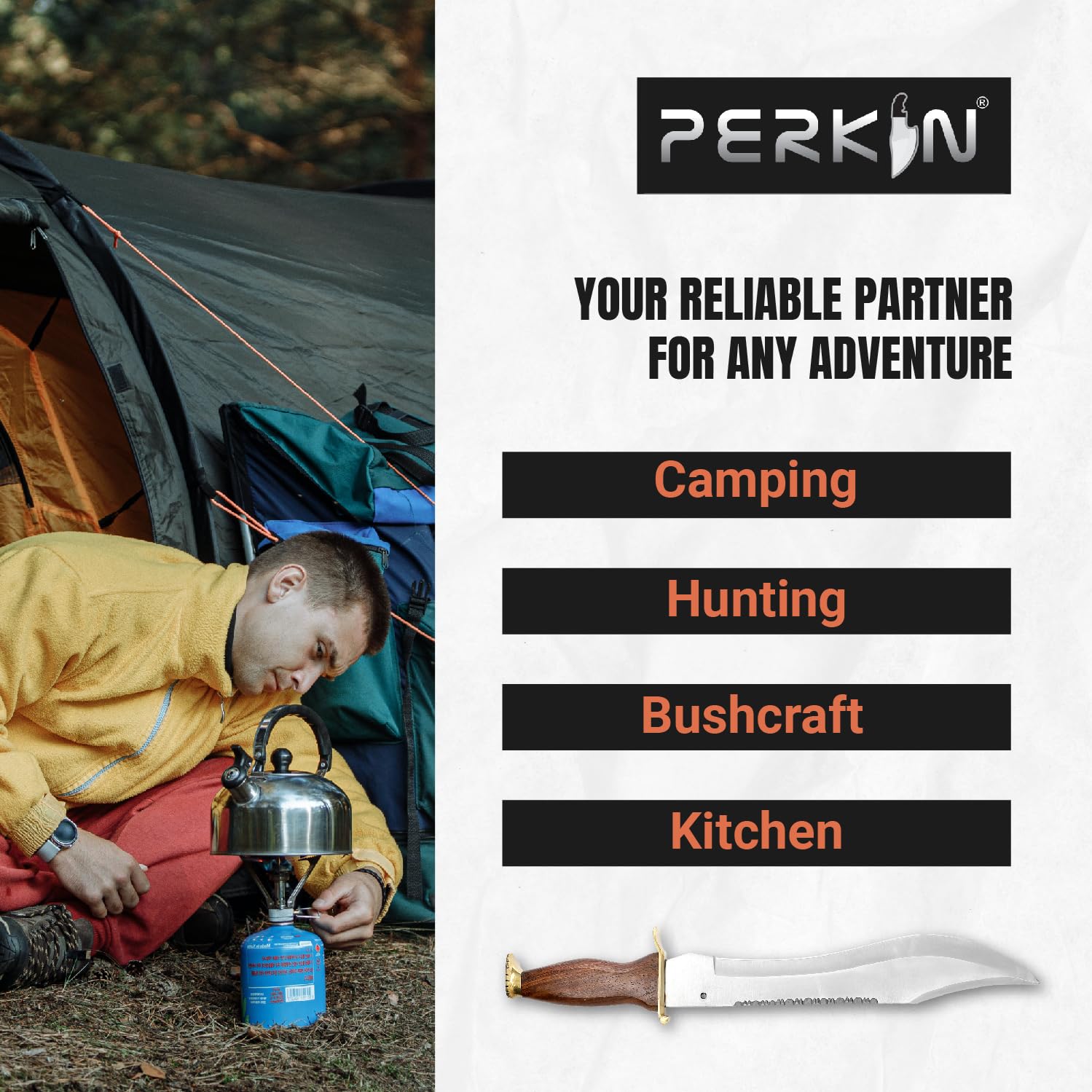 Hunting Knife - 12" Fixed Blade Hunting Knives with Sheath - Razor Sharp Fixed Blade Knife Crafted from Stainless Carbon Steel with Walnut Wood Handle - Handmade Survival Knife by Perking Knife