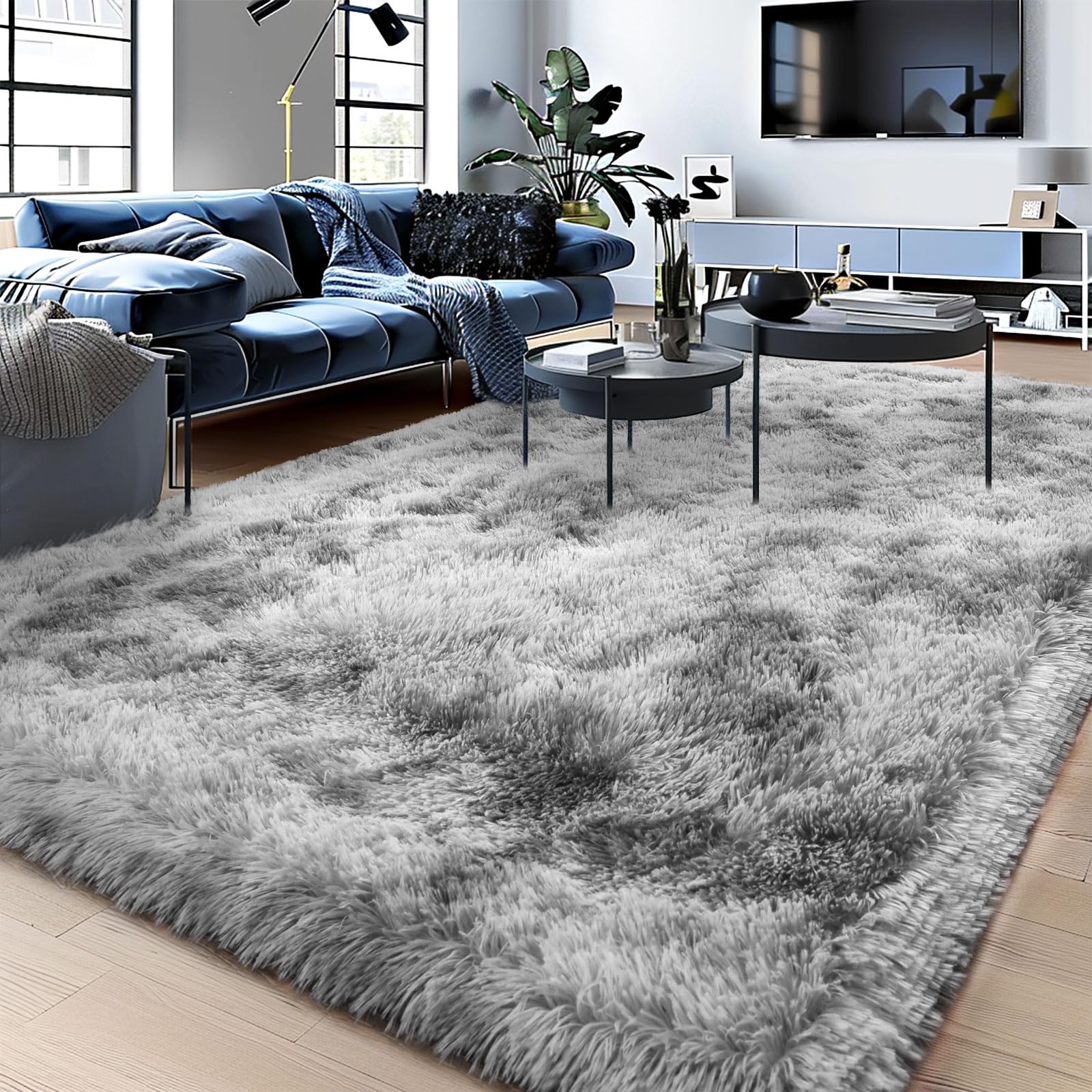 Ultra Soft Fluffy Rugs for Bedroom, Anti-Skid Indoor Carpet Nursery Rugs for Kids Room Home Decor, Rectangular Fuzzy Rug Tie-Dyed Light Grey 9x12 Feet