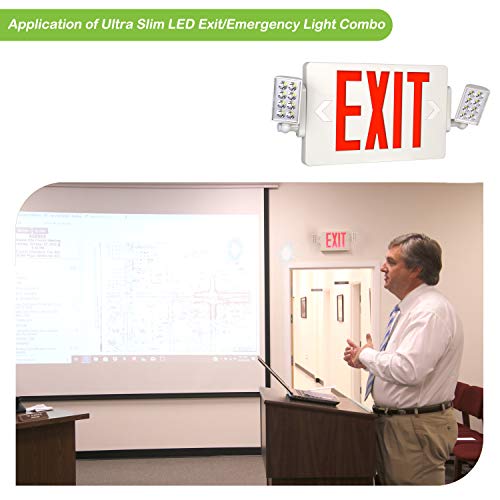 Hykolity Red Exit Sign, 120-277V Double Face LED Combo Emergency Light with Adjustable Two Head and Backup Battery, 2 Pack