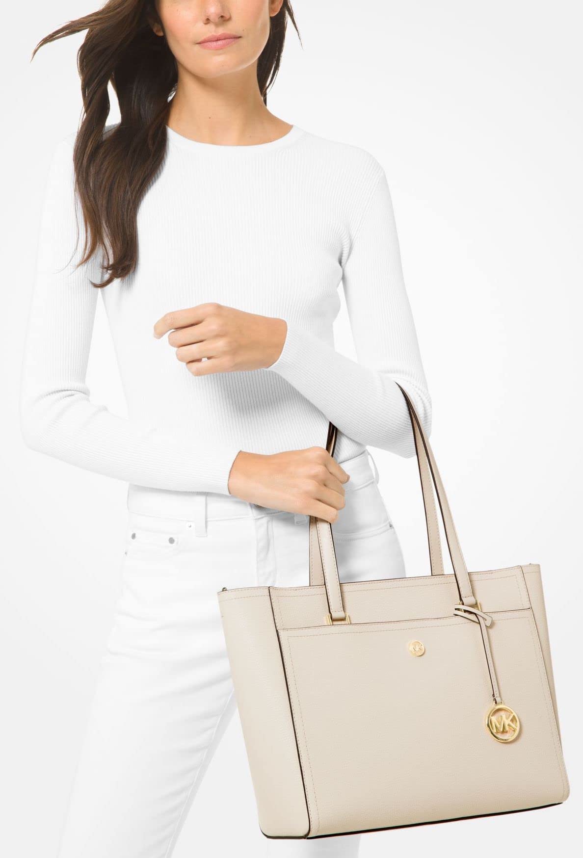 Michael Kors Maisie Large Pebbled Leather 3-IN-1 Tote Bag bundled Purse Hook (Lt Cream)