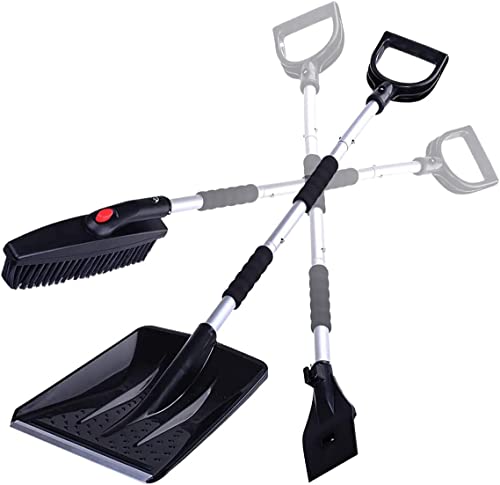 Zone Tech Snow Shovel Brush Kit 3-in-1 Replaceable Heads and Ice Scraper - Portable Snow Removal Shovel, Ice Scraper Emergency Collapsible Design, Easy Assemble and Use