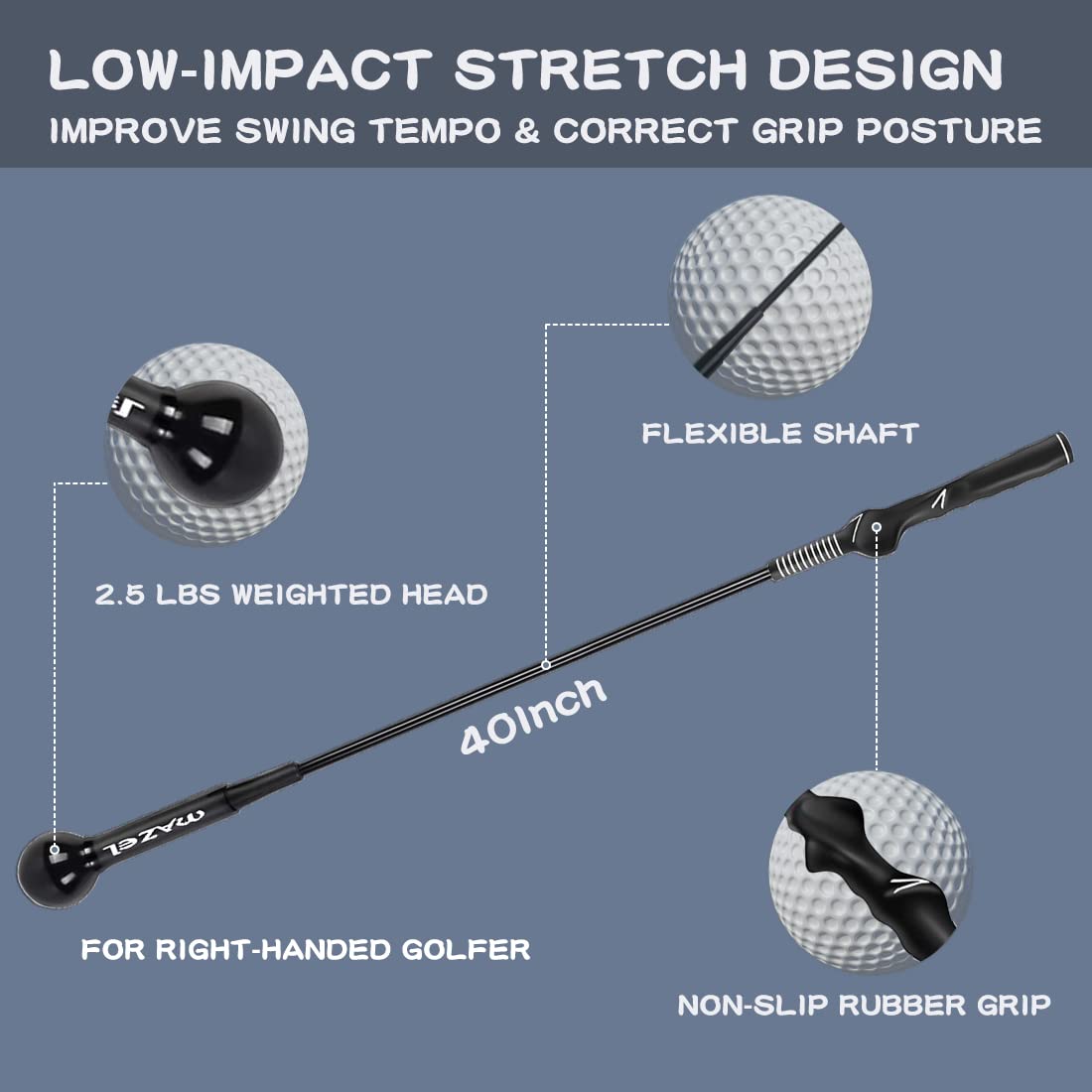 MAZEL Golf Swing Trainer Aid,Golf Warm-up Stick for Strength,Flexibility and Tempo | Golf Swing Trainer Stick for Practice Indoor & Outdoor (40 Inch)