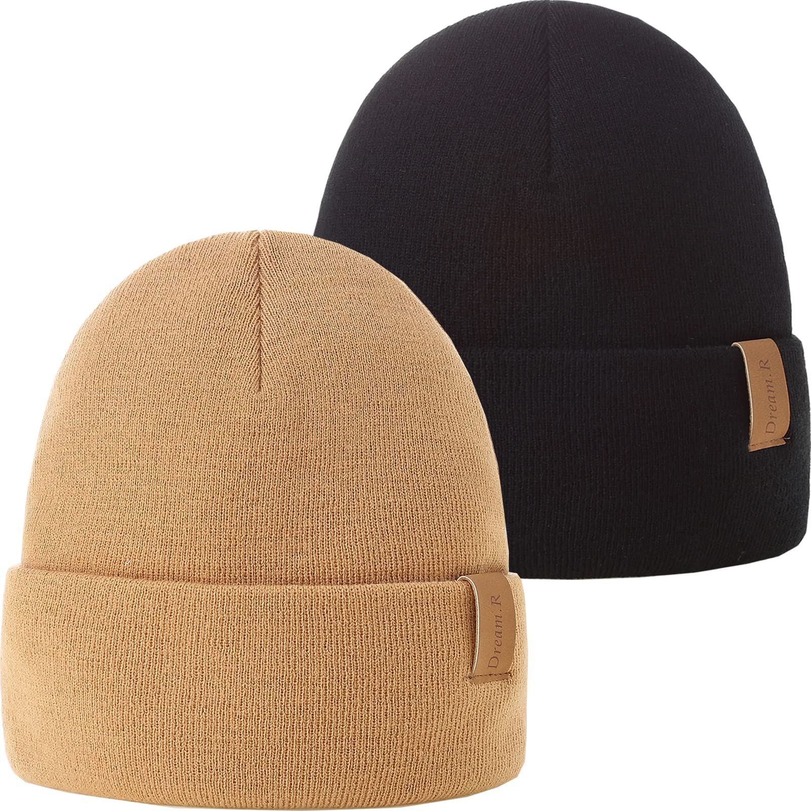 LMLALML 2PCS Womens Beanie Hat Warm Soft Upgraded Ladies Winter Hat Unisex Cuffed Beanie
