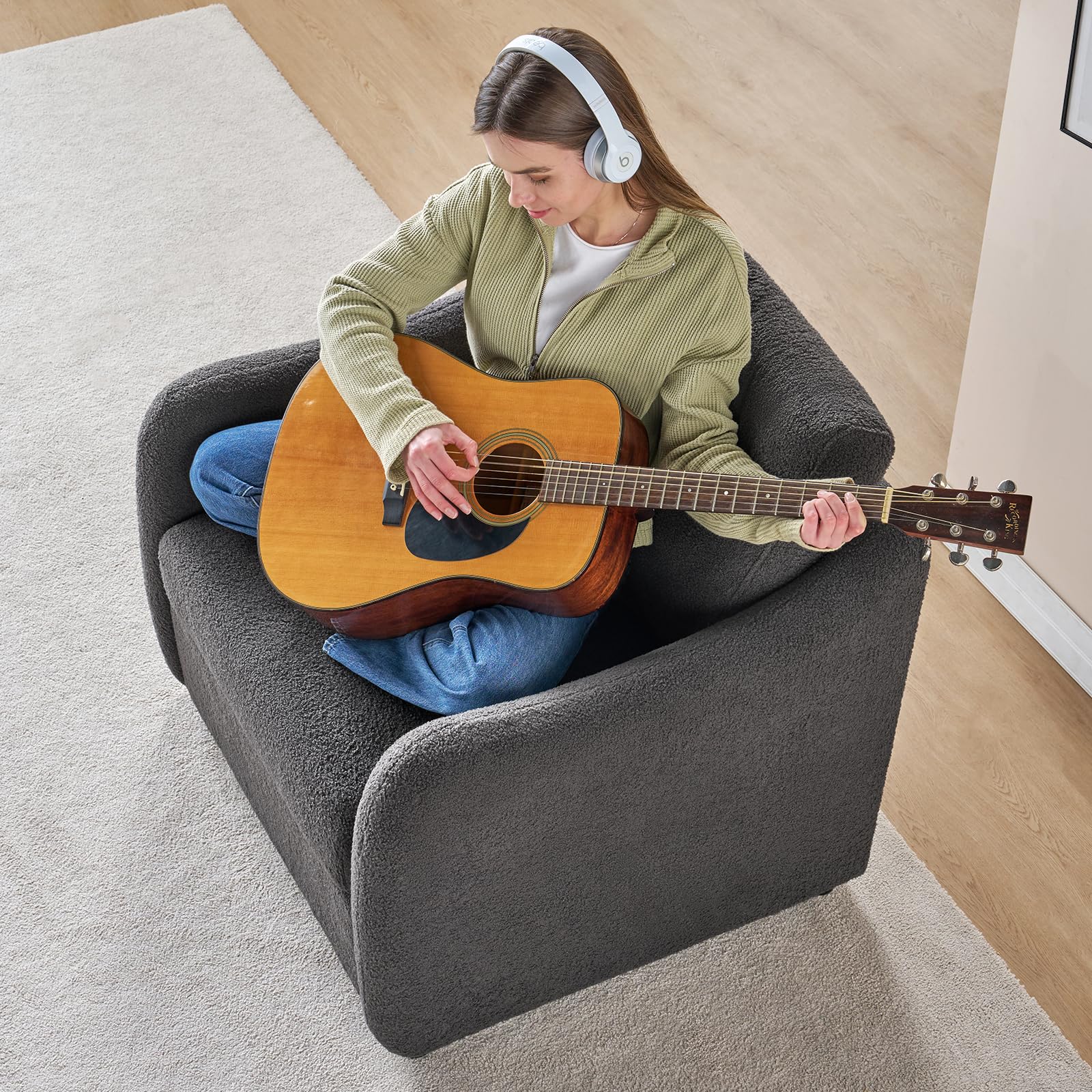 VanAcc Modern Sofa, 3 Seater Sofa with Curved Armrest, Extra Deep Sofa with Bridgewater Style, Comfy Sofa Couch for Living Room, Boucle Grey Couch