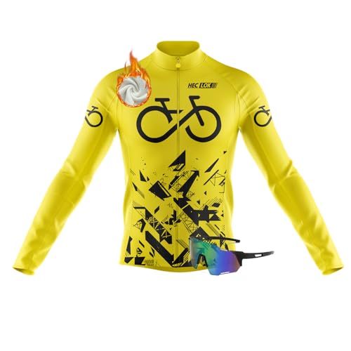 HECLOK Men's Cycling Jersey Winter Thermal Long Sleeve Fleece Cycling Jacket,Fall Bicycle Jackets＋Cycling Polarized Sunglasses (XXL,TYP-12)
