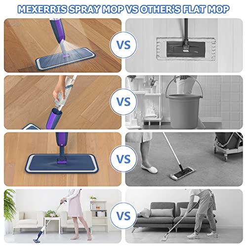 Wet Mops for Floor Cleaning- MEXERRIS Spray Mop with Spray Floor Mops with 3 Reusable Replacement Mop Pads 2 Bottle Microfiber Hardwood Floor Mops for Laminate Wood Ceramic Tiles Floor Cleaning