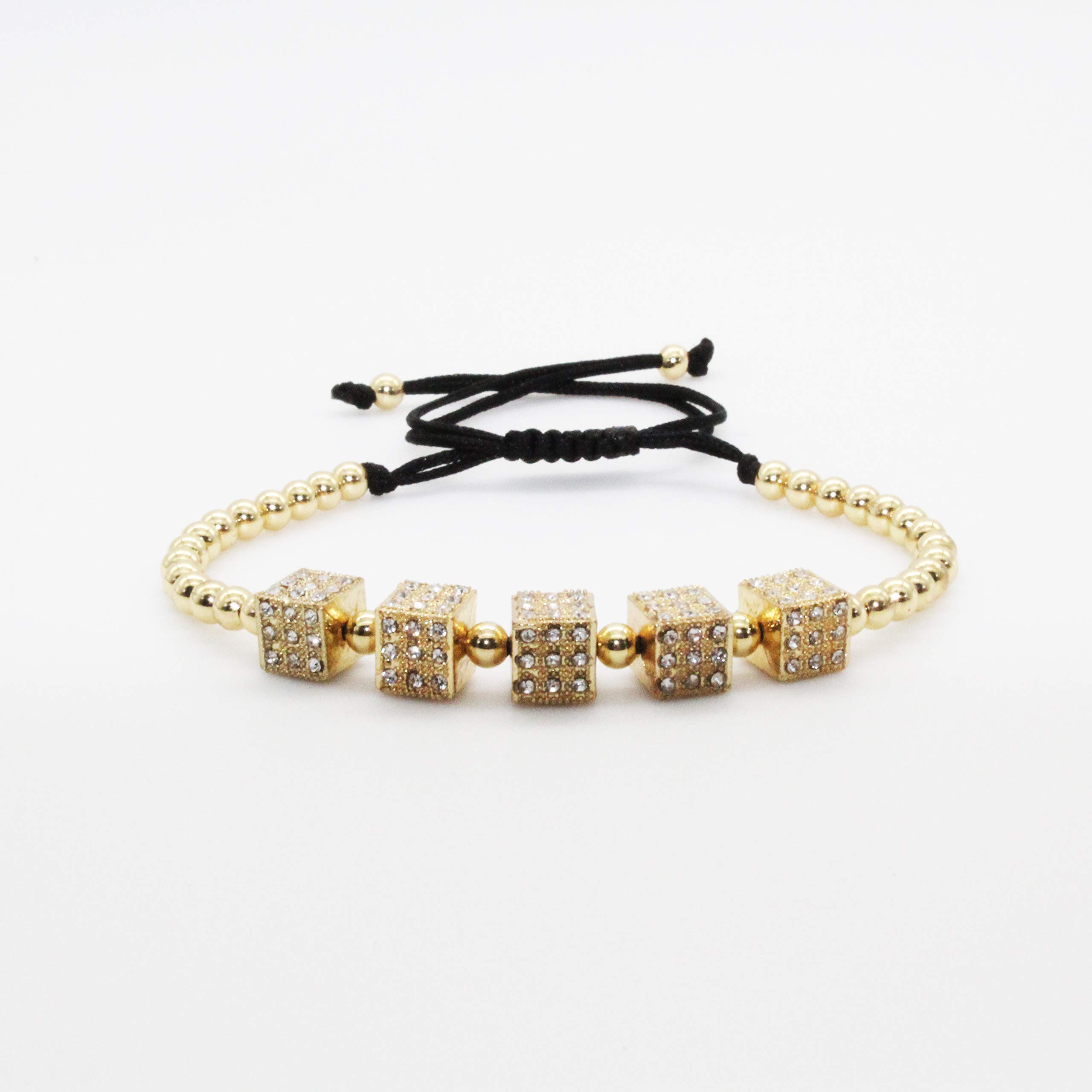 Imperial Crown King 18K Gold CZ Beads Bracelet Luxury Charm Fashion Bangle for Men Women