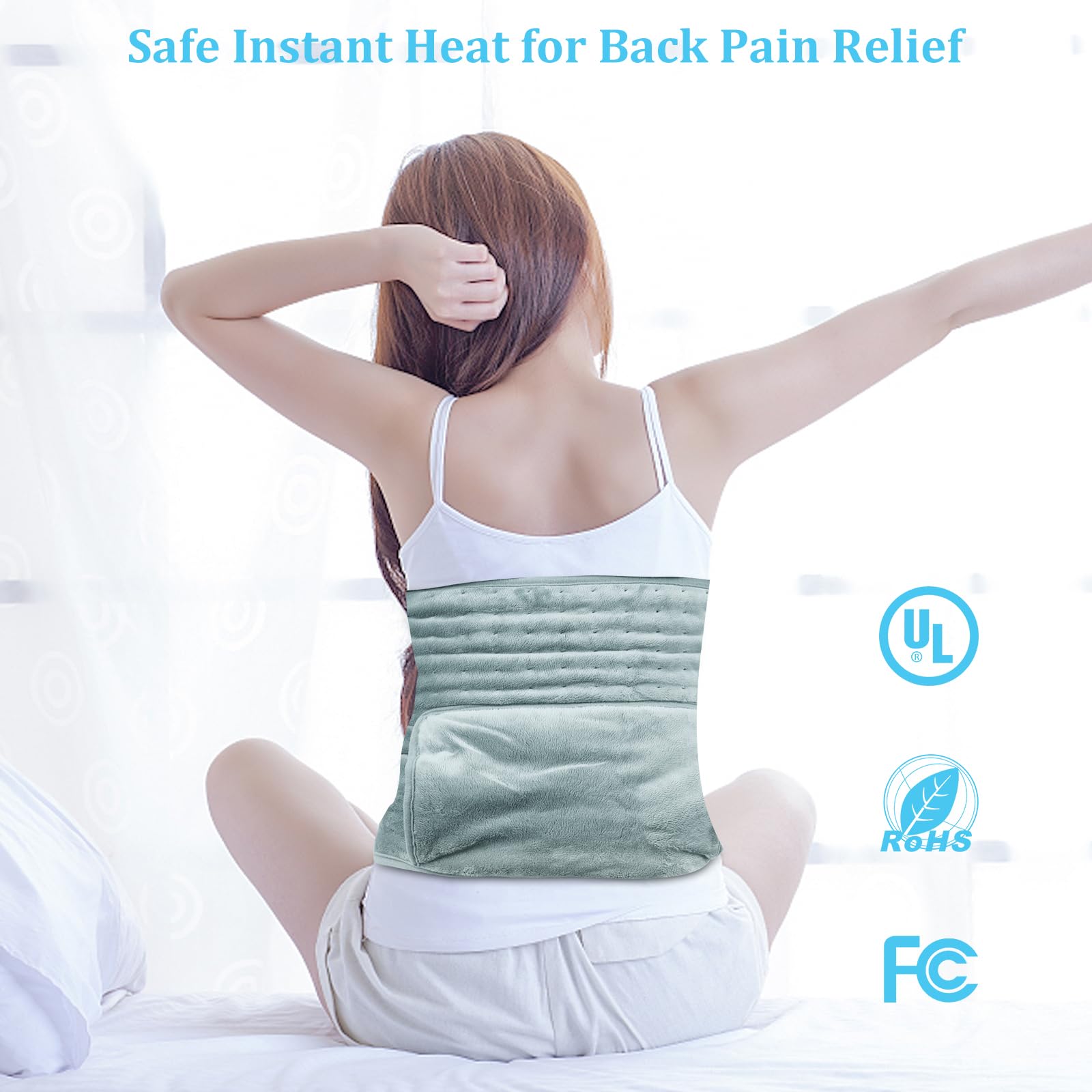 Heating Pad for Back Pain Relief Electric Heating Pad Wrap for Period Cramps Lower Back Neck Shoulders Pain Relief 6-Hour Auto Shut Off 12x24 Heated Pad + 20" Belt Adjustable 4 Timer & 6 Heat Level