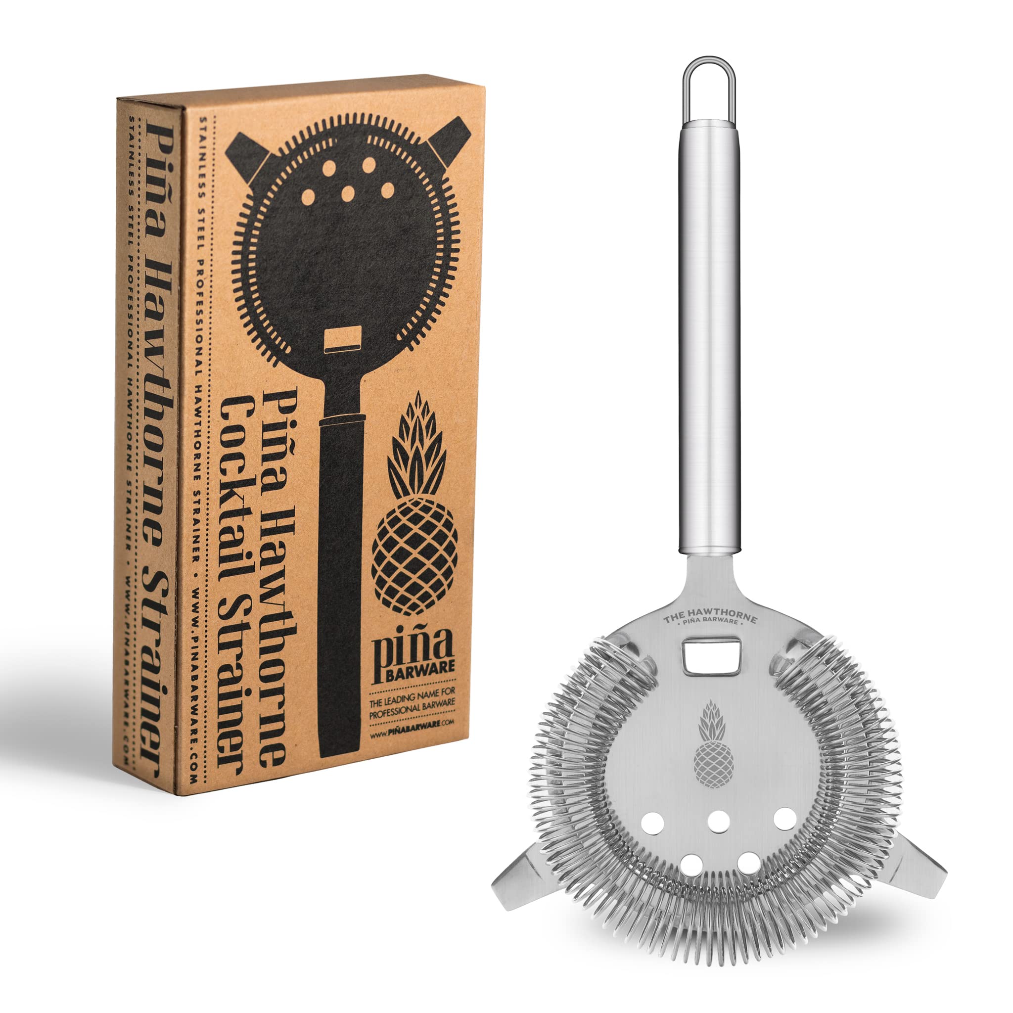Piña Barware's The Hawthorne - Stainless Steel Commercial Hawthorne Cocktail Bar Strainer, Brushed Finish