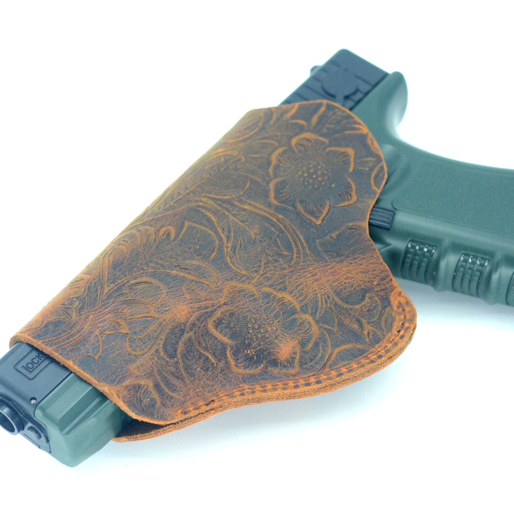 JJNUSA Leather IWB Holster, Genuine Leather Gun Holster for Glock 19 42 43X, Ruger LCP LC9S Security 9 Max 9, Taurus G2 G2C G3C GX4, Springfield Hellcat XD, Sig P365 P320, M&P Fits Most 9mm Flower