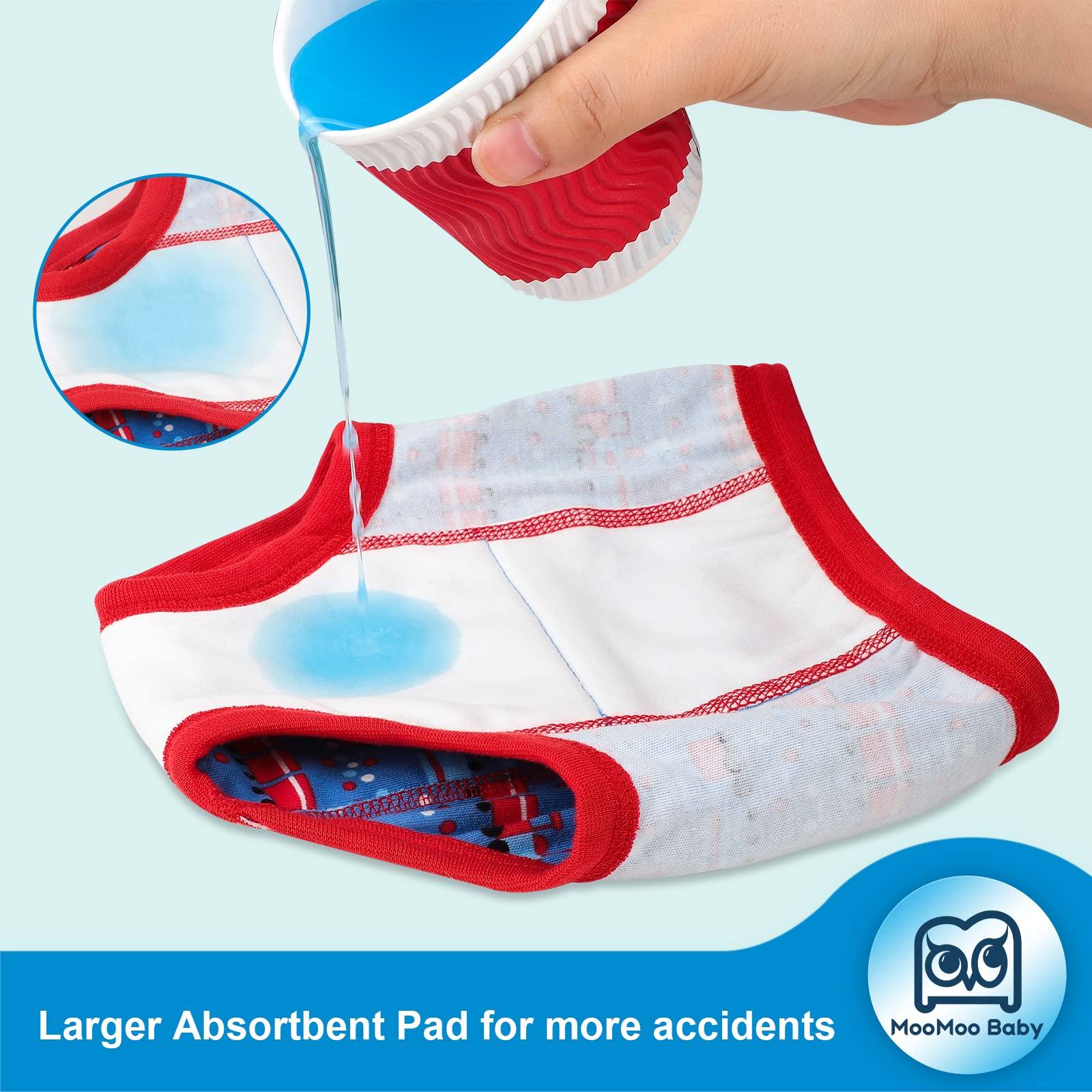 MooMoo Baby 6 Packs Potty Training Underwear Absorbent Vehicle Training Pants for Toddler Boys Pee Pants 2T-7T