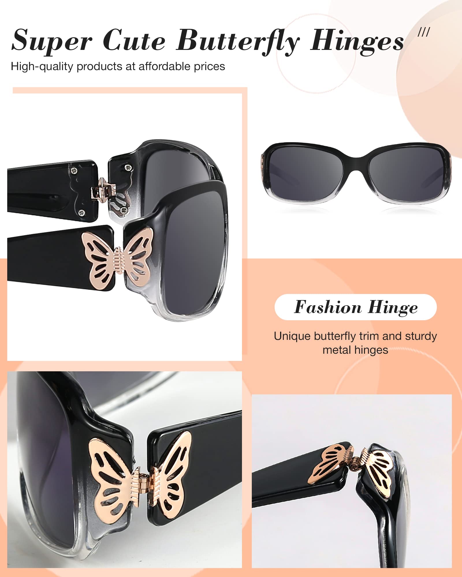 LVIOE Polarized Sunglasses for Women, Fashion Butterfly Decoration Driving Fishing-99.99% UV Protection