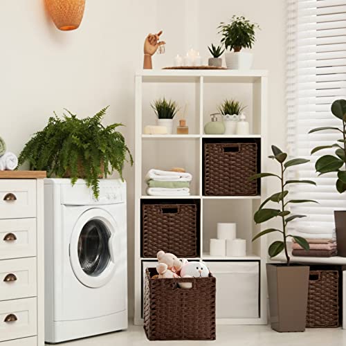 joybest Wicker Baskets for Shelves, Wicker Cube Storage Bins, 12L×12H×11.5W inch Storage Basket Cube with Handles for Pantry, Bedroom, Living Room, Nursery Room 3Pack
