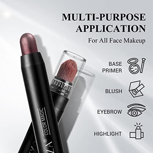 LUXAZA Eye Shadow Stick, Cream Single Makeup with Blending Brush, Eye Brightener Stick, Blush Stick, Eyeliner, Smooth Metallic #75 Ruby Pearl