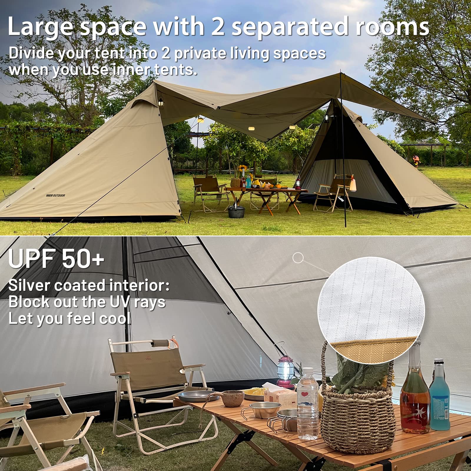 MIER LANSHAN Plus Cabin Tent for 5-8 Person, Khaiki