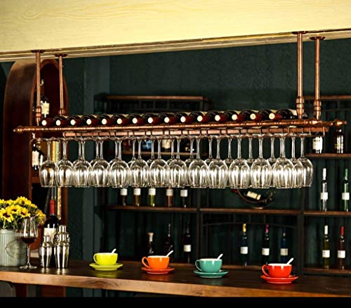 Stylish Simplicity Wine Stemware Racks Ceiling Mounted Hanging Wine Bottle Holder Metal Goblet Wine Glass Rack Various, PIBM, Bronze, 120 * 30cm