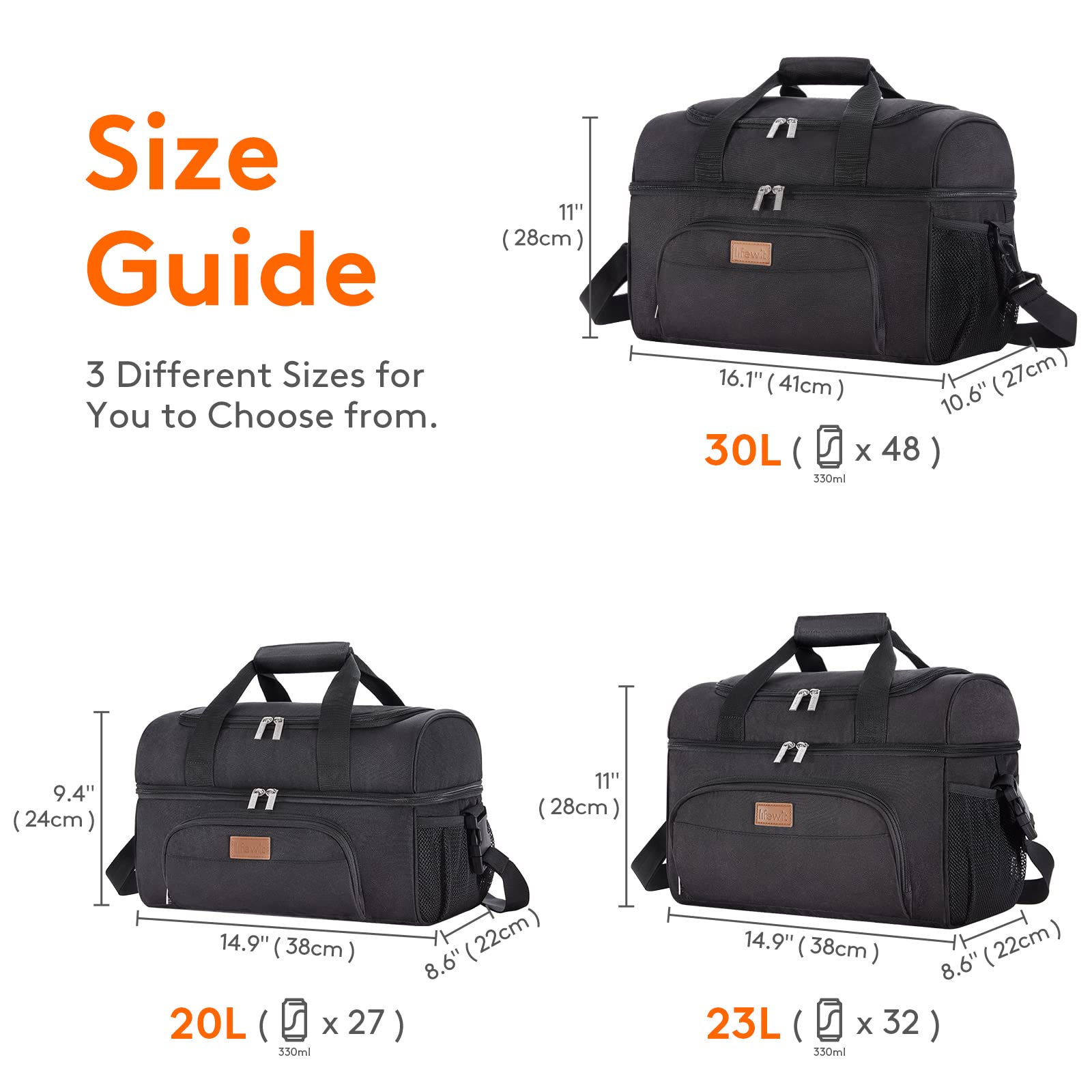 Lifewit 20L Black Cooler Bag, Bundle with 30L Grey Cooler Bag