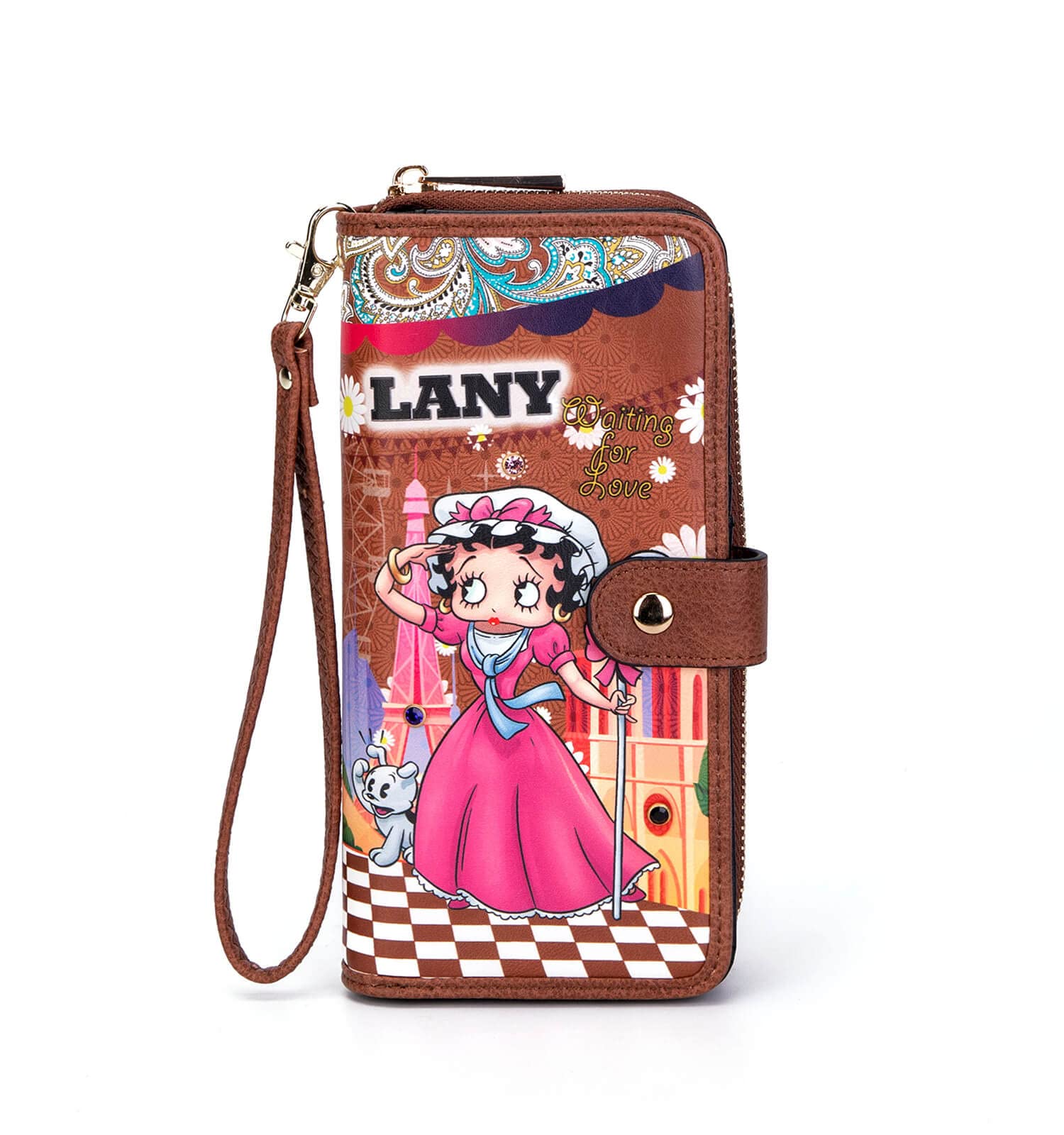 LuxeBag Betty Boop Paris Faux Leather Multi Wallet with Wristlet (Brown: Cowhide)