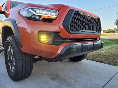 iJDMTOY Yellow Lens 24W High Power LED Wide Angle SAE Flood Beam Fog Light Kit w/Built-On Mounting Brackets Compatible With Toyota Tacoma Tundra 4Runner, etc