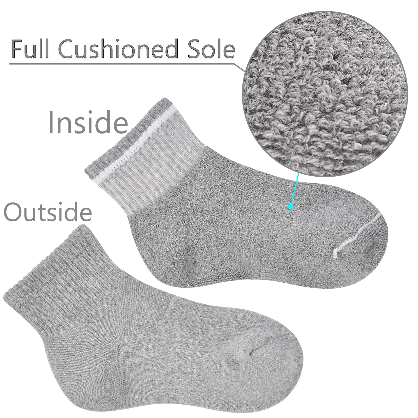 LO SHOKIM Athletic Socks Women Ankle Cushioned Running Socks Thick Cotton Sports Socks Moisture Wicking 6 Pairs (2Black+2White+2Grey,5-8)