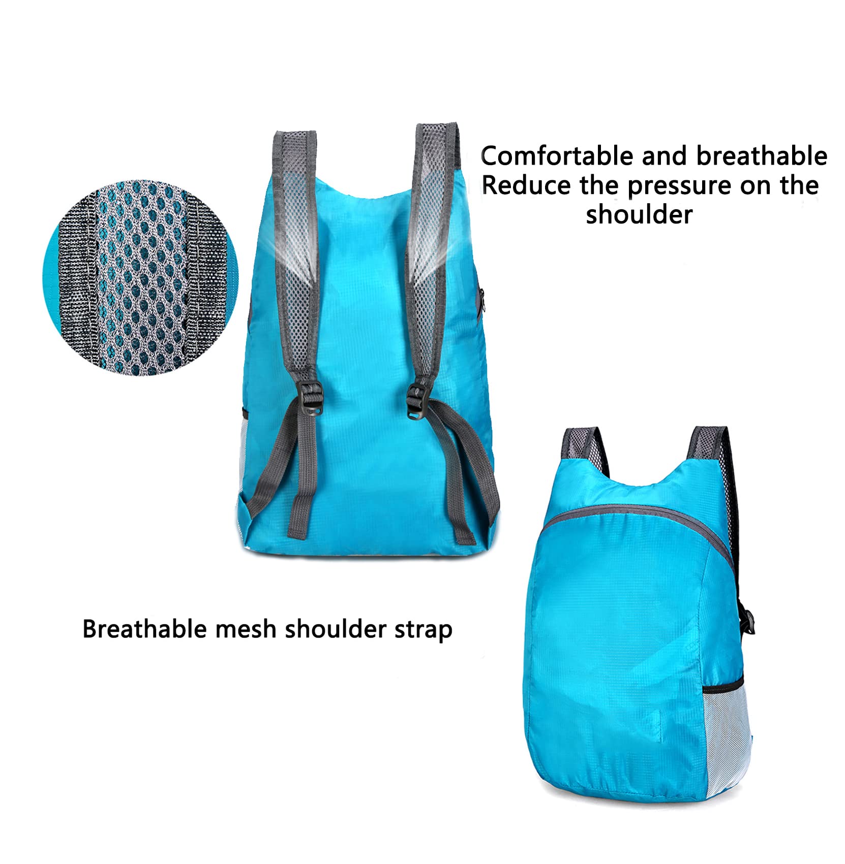 KEEPTOP Polyester Drawstring Backpack Resistant String Bags Swim Bags with Mesh Pockets for Yoga Sport Gym Traveling Waterproof (Blue)