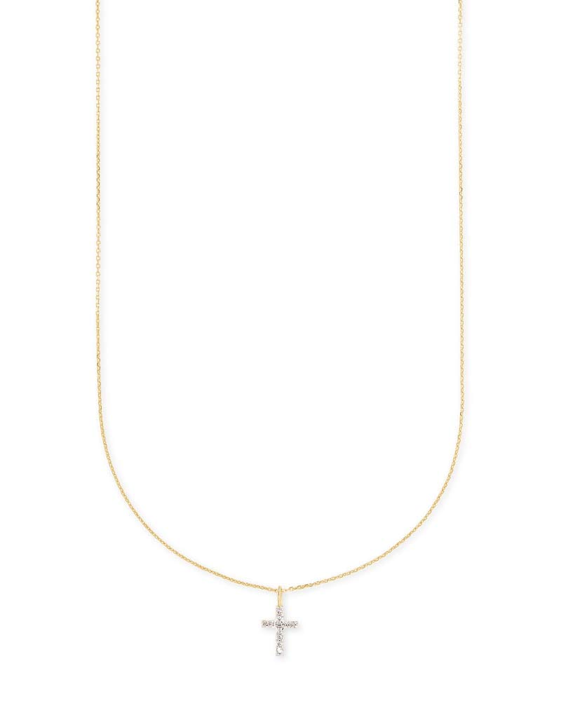 Kendra Scott White Diamond Cross Pendant Necklace in 14k Yellow Gold, Fine Jewelry for Women