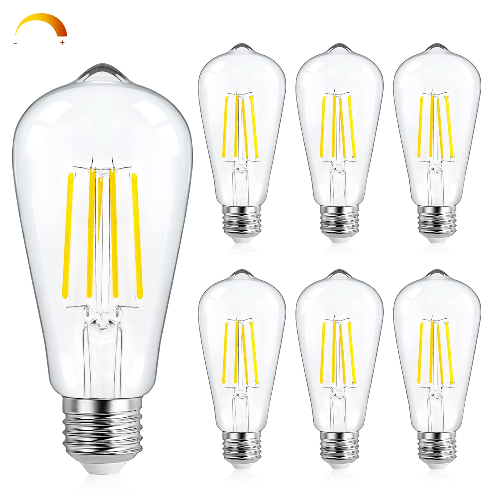 KOOHORO Vintage LED Light Bulbs,60 Watt Equivalent,Efficient 7W,Dimmable,ST58/ST19 Antique Light Bulbs,Daylight 5000K,LED Bulbs with CRI 90+,High Brightness 850LM,E26 Medium Base,Pack of 6