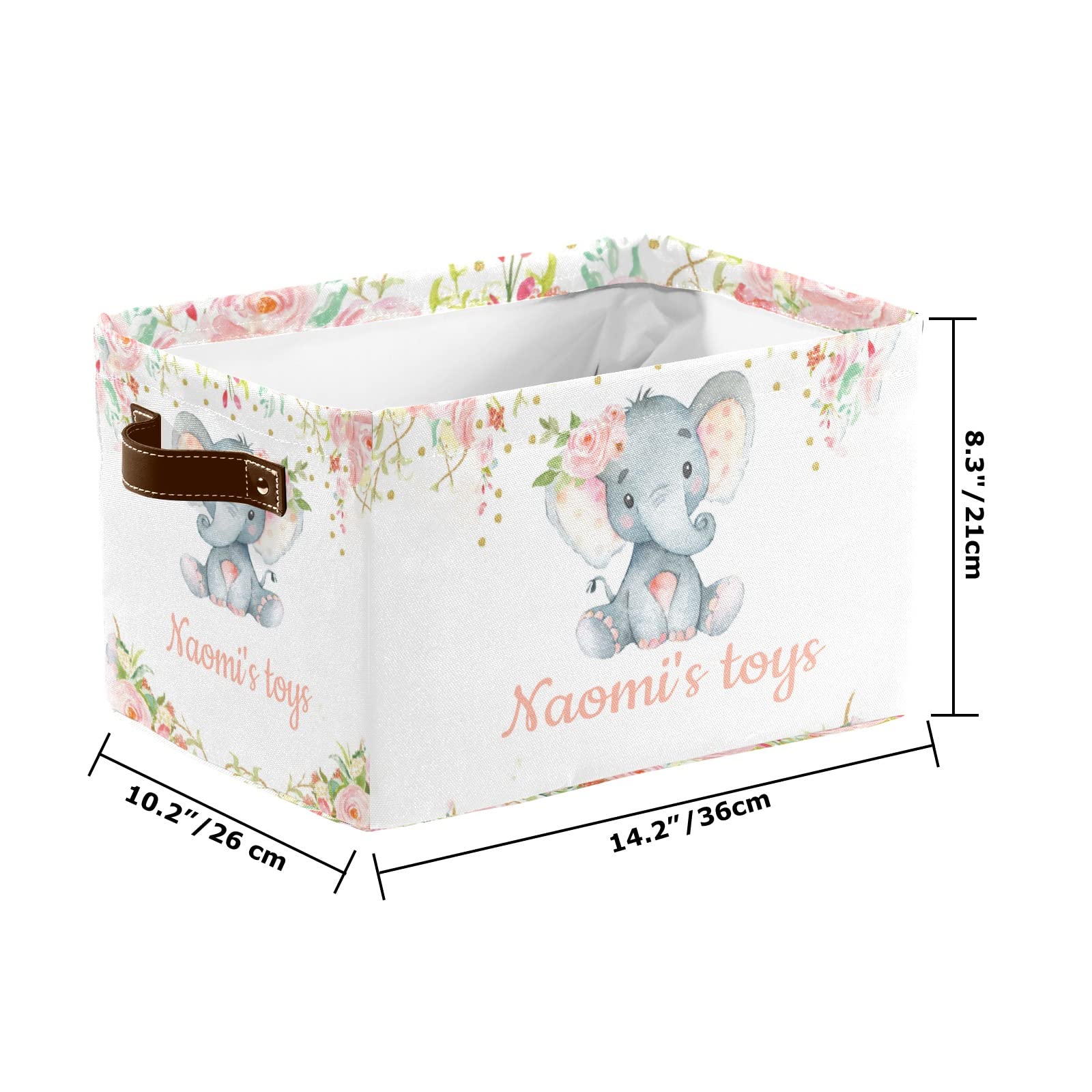 Joyestore Pink Flower Elephant Personalized Storage Bins ,Baskets Cubes Organizer with Handle for Shelves Closet Nursery Toy 2 Packs