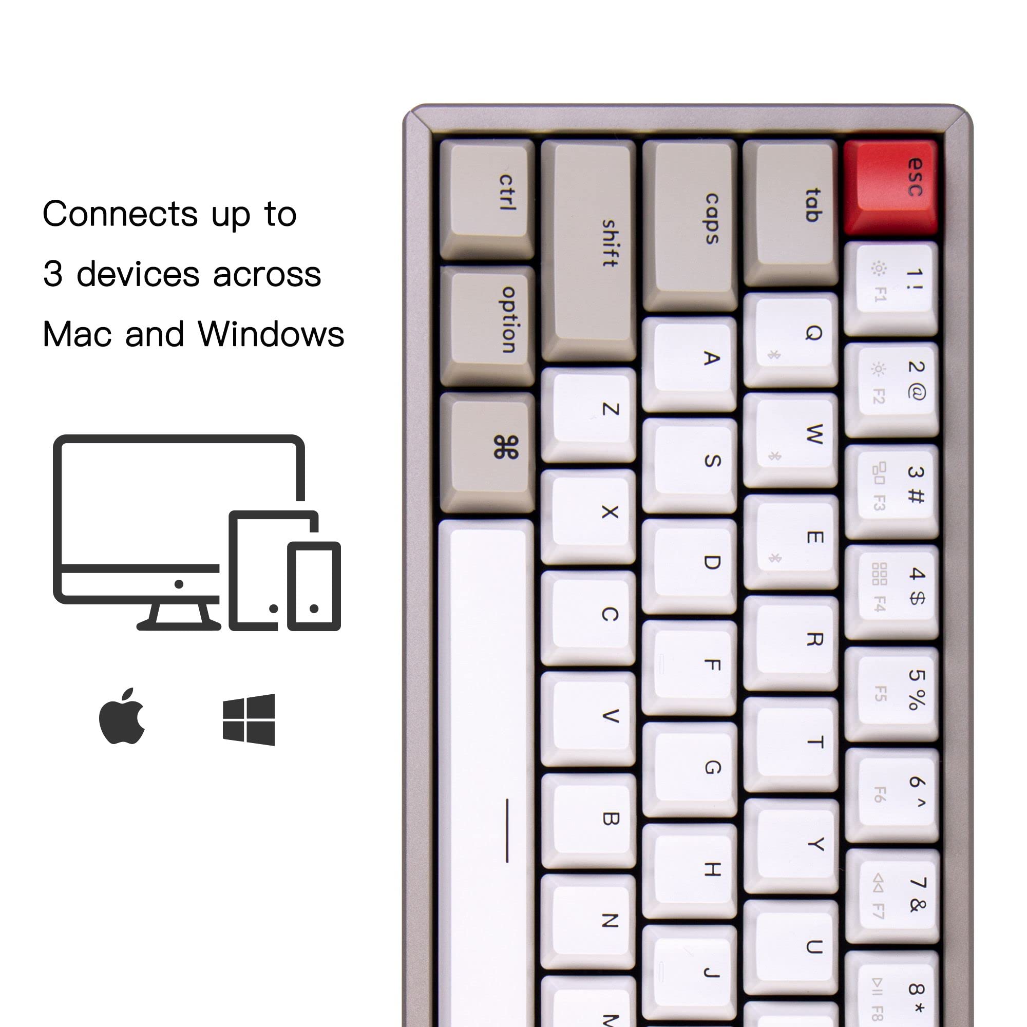 Keychron K14 Bluetooth 5.1 Wireless Aluminum Frame Mechanical Keyboard with Keychron Blue Switch/Rechargeable Battery, 72 Keys Compact Keyboard Compatible with Mac Windows