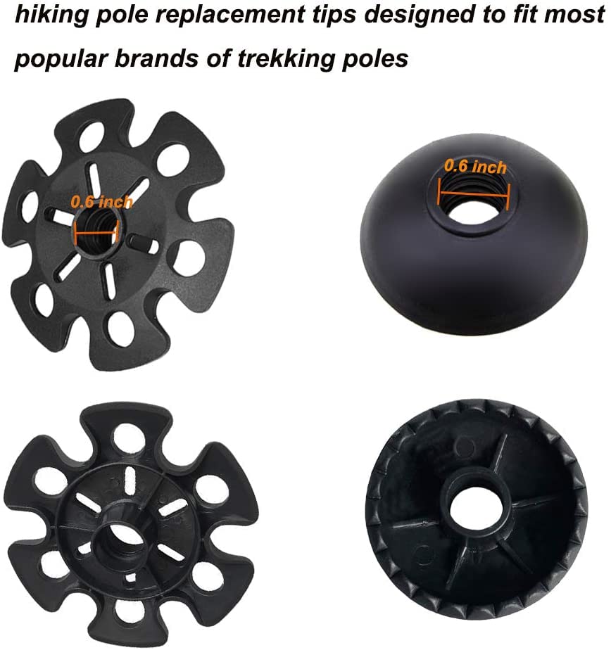 Hiking Walking Sticks Rubber Tips 10 Pack, Replacement Tips Protectors, Snow Baskets, Mud Baskets Set for Trekking Poles, Fits Most Standard Hiking, Trekking, Walking Poles