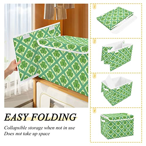 SUABO Clovers Holiday St. Patrick's Day Storage Bin with Lid Large Canvas Storage Boxes Foldable Home Cube Baskets Closet Organizers for Nursery Bedroom Office