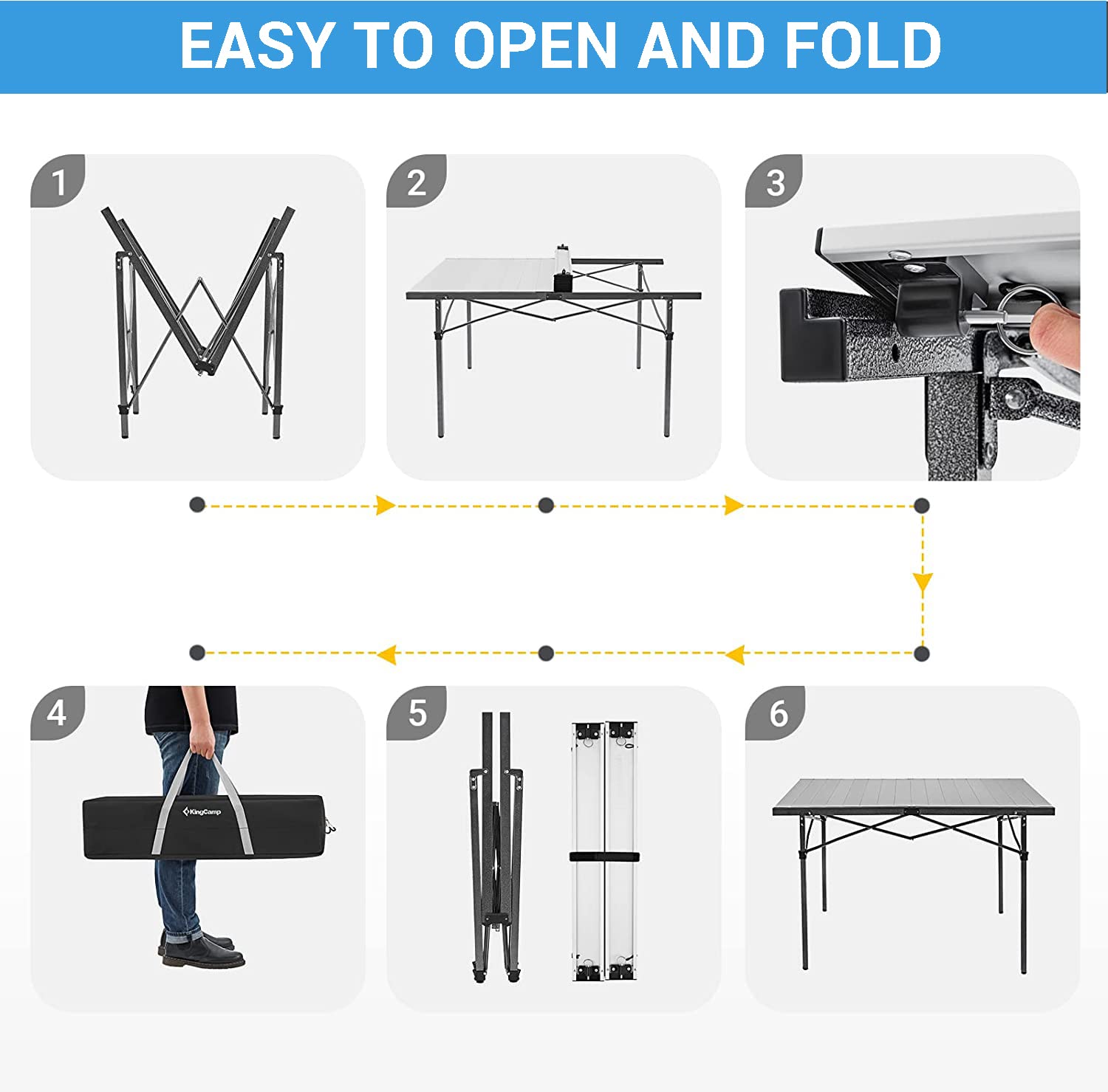 KingCamp Roll Up Aluminum Folding Table Compact Camping Foldable Camp Tables for Travel, Picnic, Party, Barbecue, Outdoor and Indoor, 4-6 Person