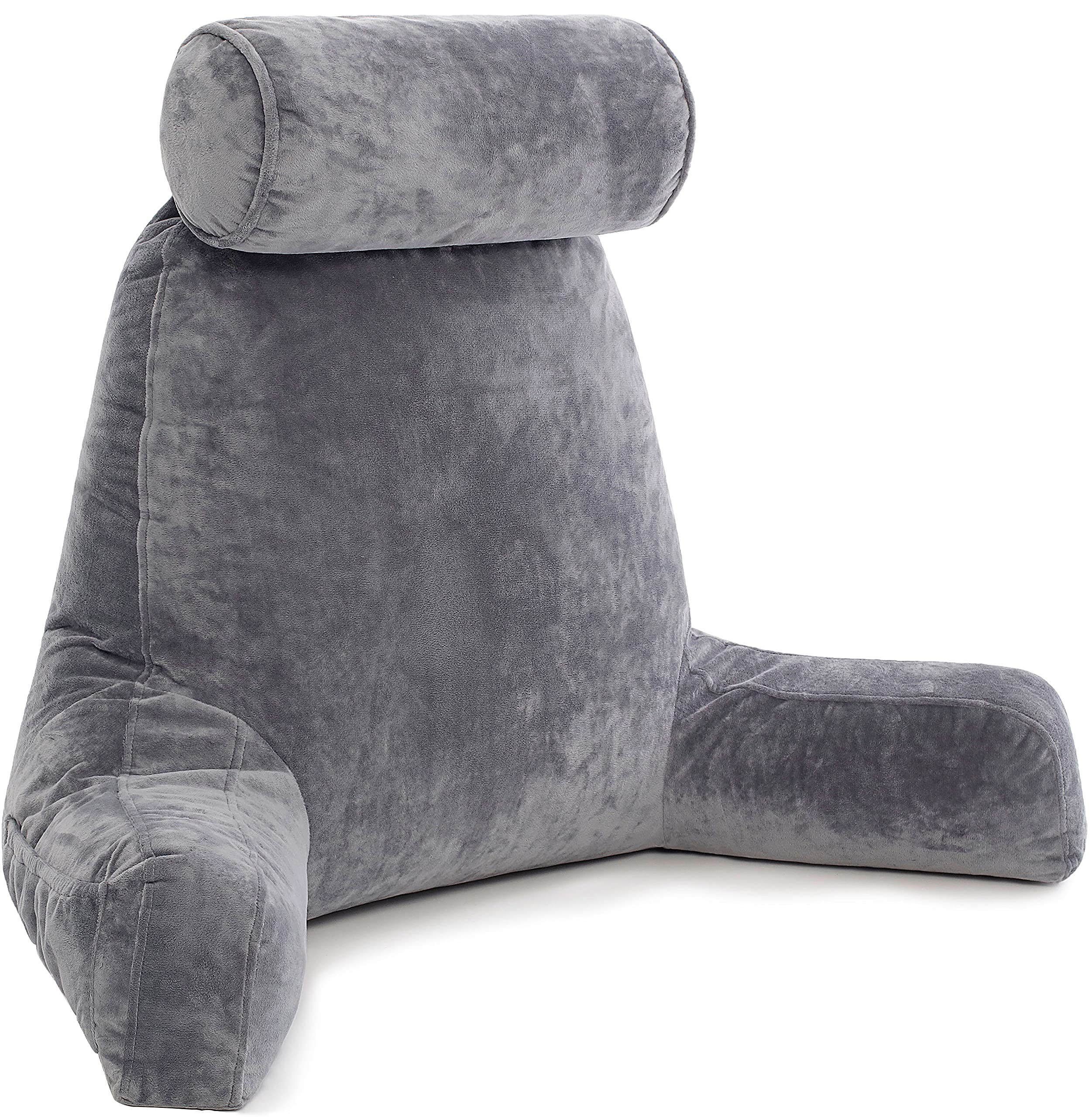 Husband Pillow Combo - Backrest Pillow with Arms : XXL Dark Grey & Lap Desk Bed Tray : Grey - Memory Foam Reading Pillows for Bed w/Removable Neck Roll & Laptop Bed Tray Table