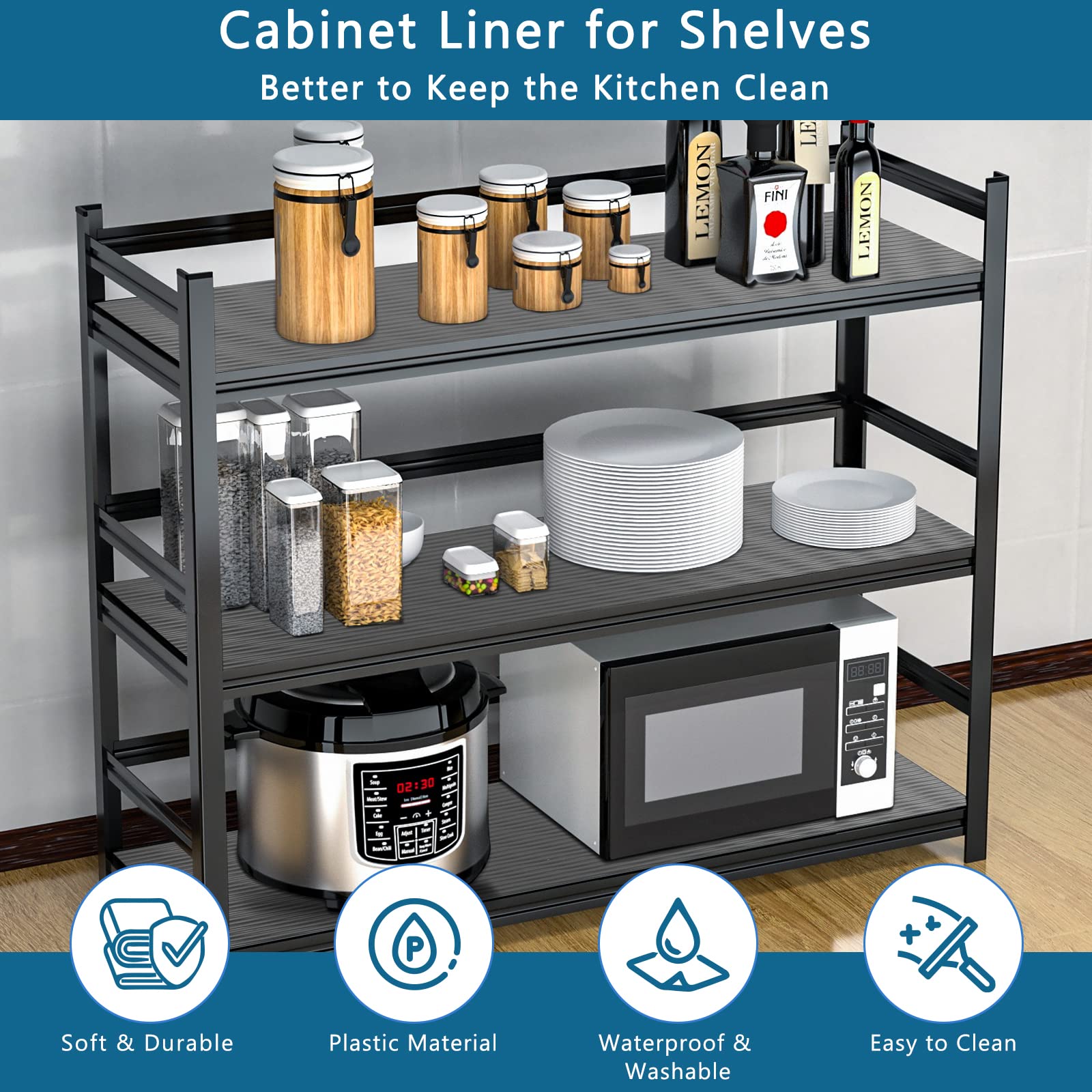 Kitchen Shelf Liner Drawer Liners, Non-Adhesive Refrigerator Liners Waterproof Fridge Mats with Strong Durable Kitchen Cabinets Mat for Drawers, Shelves, Pantry, Gray, 11.8 x 59 inches