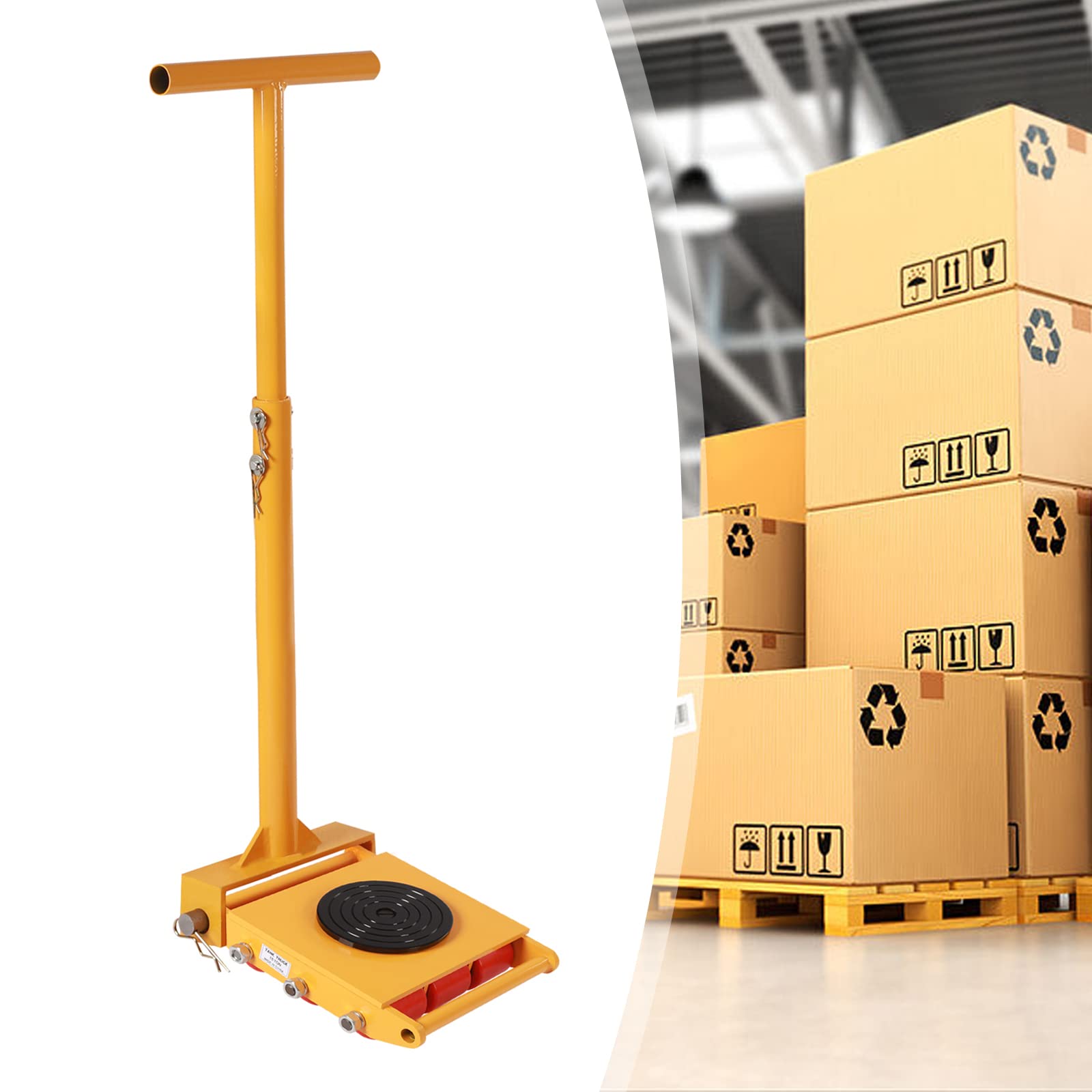 Heavy Duty Machine Dolly Skate, Machinery Roller Mover with Steering Handle, 8T 17600lbs Machine Moving Skates Industrial Machinery Mover Rotating Roller (15t 33000lbs)