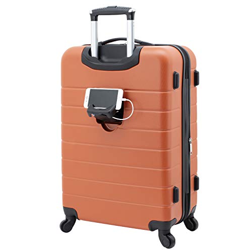Wrangler Smart Luggage Set with Cup Holder and USB Port, Burnt Orange, 20inch,24inch,28inch