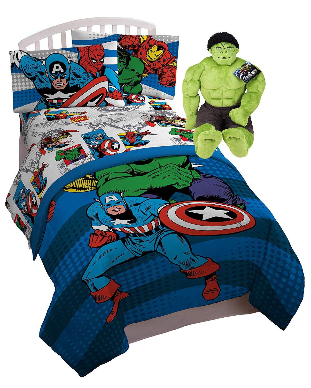 Jay Franco Marvel Avengers Good Guys 5 Piece Bed Set and Hulk Pillow Buddy Bundle