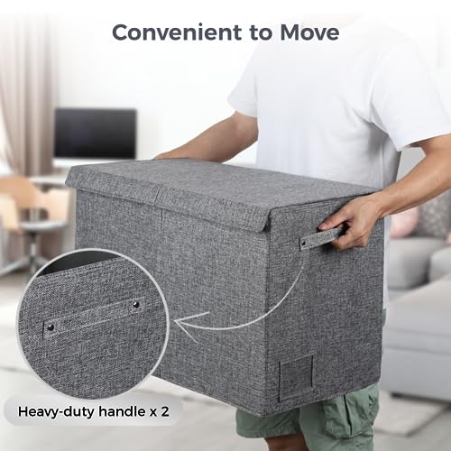 Joyibay Large Storage Box Chest Storage Organizer with Lid & 2 Adjustable Compartments, Collapsible Kids Boxes Basket Bins with Sturdy Handles for Boys and Girls, Nursery, Playroom (Grey)