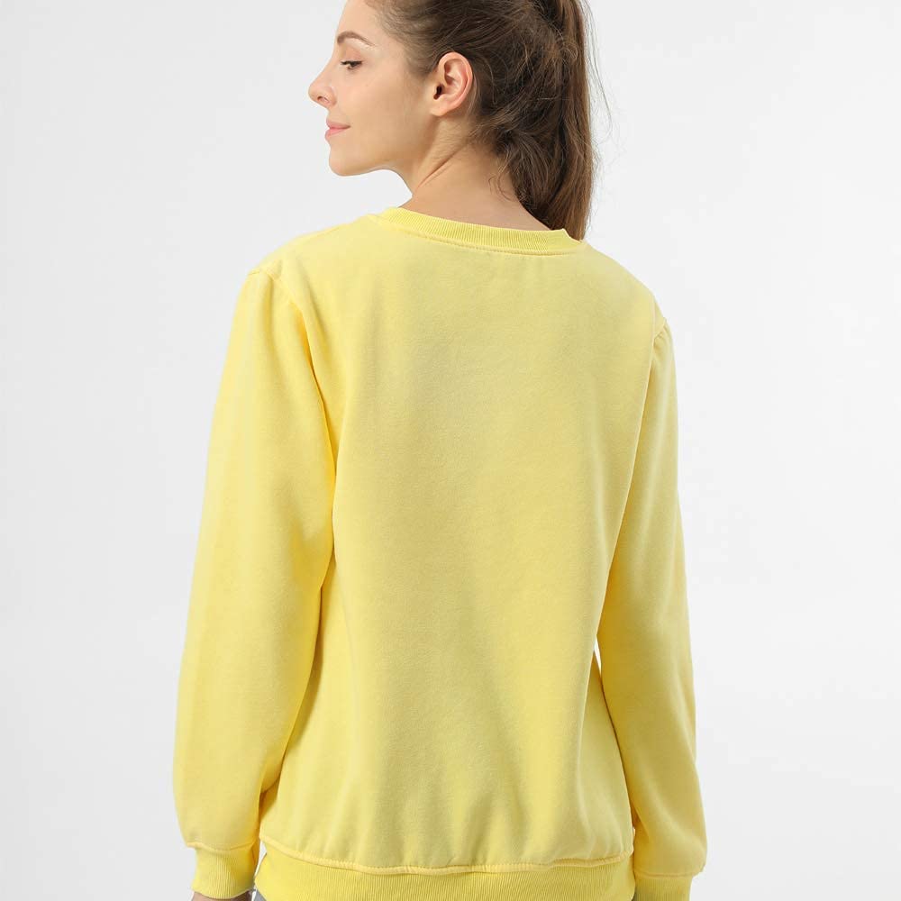 KEEVICI Popular Cartoon Cute Avocado Print O-neck Cotton Casual Pollover Sweatshirt (Yellow,L)