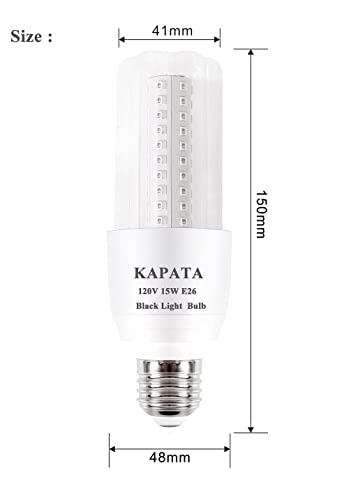 Kapata 15W LED UV Black Light Bulb Energy Saving UV Black Lights UVA Level 395-400nm, Glow in The Dark , 100W Black Fluorescent Light Equivalent E26 120V , 2- Pack