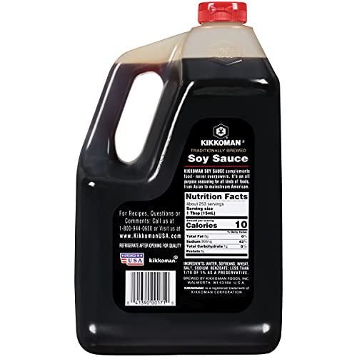 Kikkoman - Traditionally Brewed Soy Sauce, Organic Soy Sauce, All Purpose Seasoning, No Added Preservatives - 1 Gallon (Pack of 1)