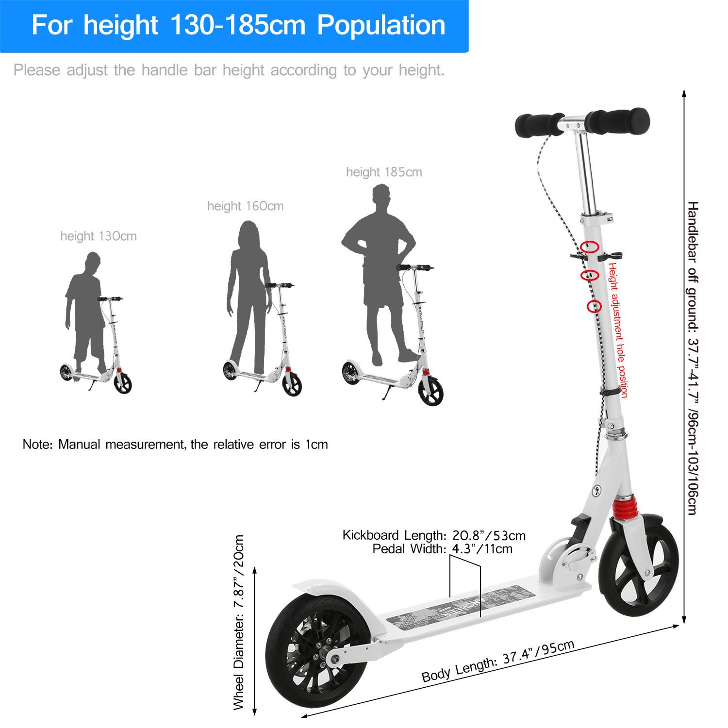 Hikole Scooters for Adults Teens with Handbrake, Kick Scooter Adjustable Height with Shoulder Strap 8 inches Big Wheels Scooter Best Gift for Kids Age 10 Up, 220 lbs Weight Capacity