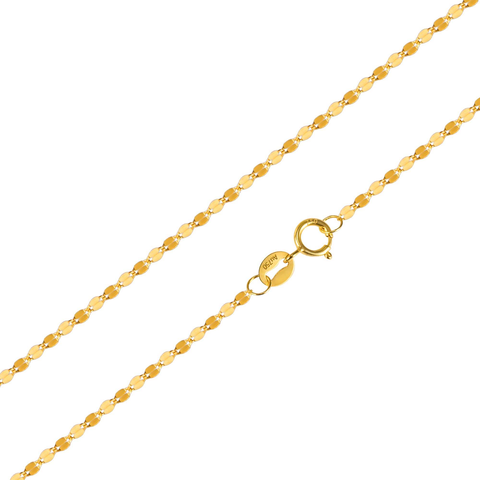 LANCHARMED Solid 18K Gold Necklace for Women 1.2mm Dainty Thin Lip Chain Necklace with Spring Ring Clasp Au750 Stamped