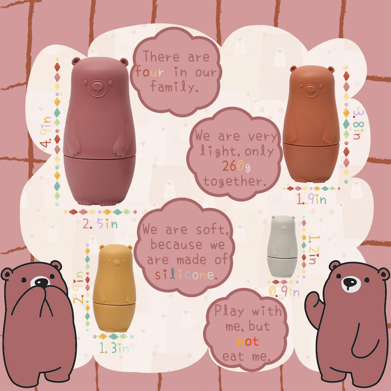 Moonmo Silicone Nesting Dolls Russian Nesting Dolls for Children Montessori Educational Toy Stacking Nesting Doll Toys Set for Toddlers