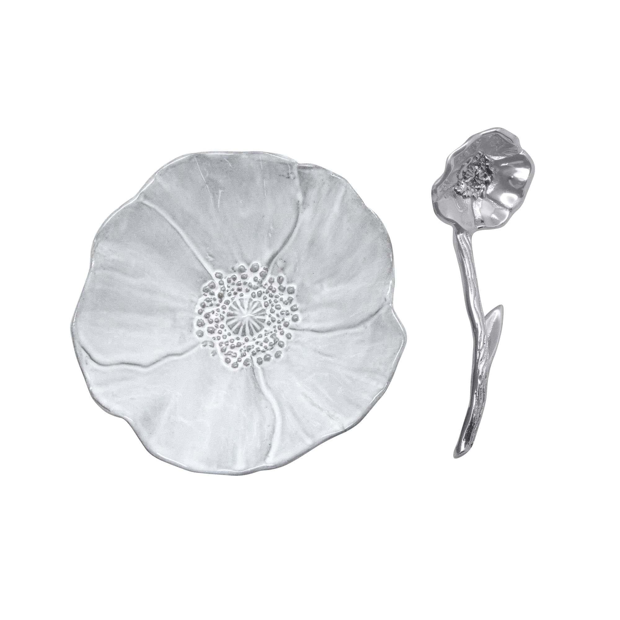 MARIPOSA Ceramic Canape Plate with Poppy Spoon, Grey